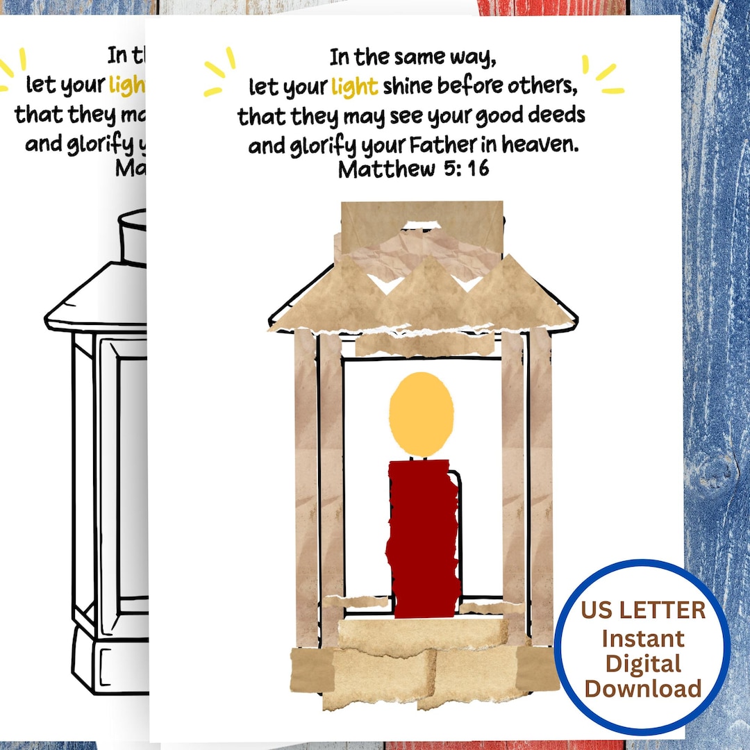 Let Your Light Shine" Torn Paper Lantern Craft Printable, Sunday School ...