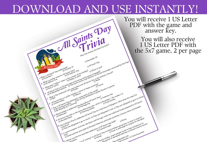 All Saints’ Day Trivia Game Printable, Religious Trivia Quiz, Catholic ...