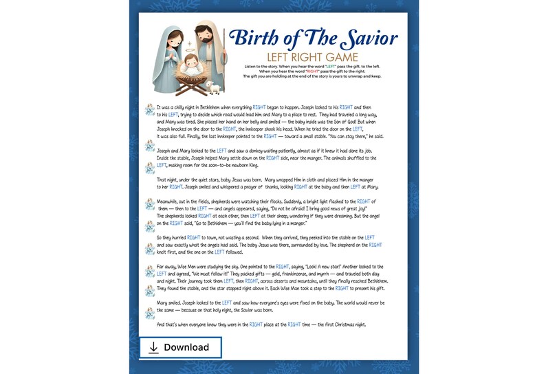 Bible Christmas Left Right Game, Left Right Nativity Game, Pass the ...