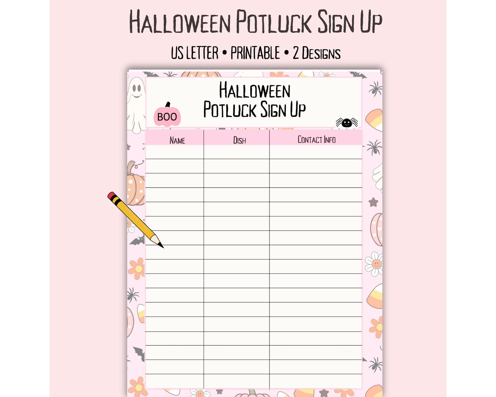 Printable Halloween Potluck Sign up Sheet October Potluck Sign up ...