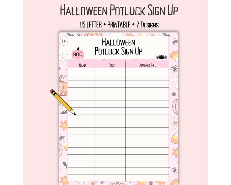 Printable Halloween Potluck Sign up Sheet October Potluck Sign up ...