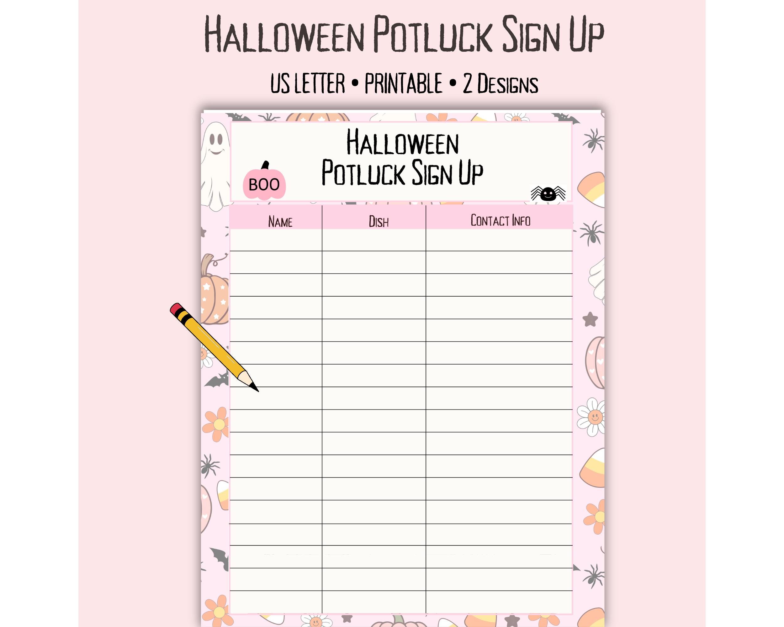Printable Halloween Potluck Sign up Sheet October Potluck Sign up ...
