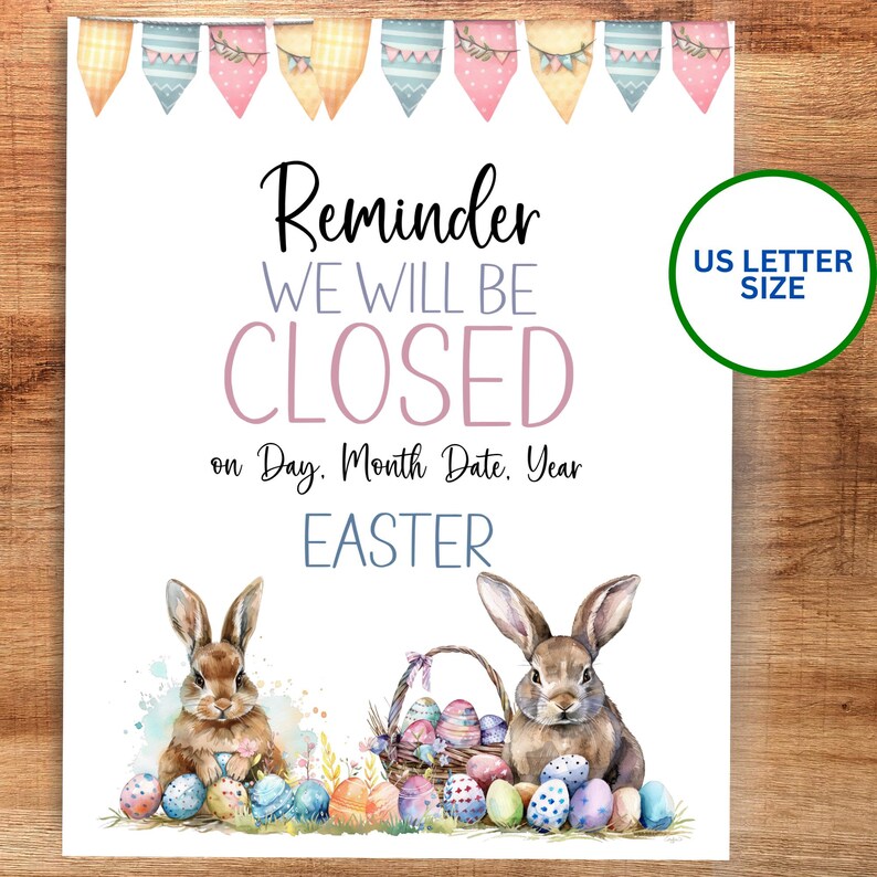 Editable Closed for Easter Business Sign, Printable Closed for Easter ...