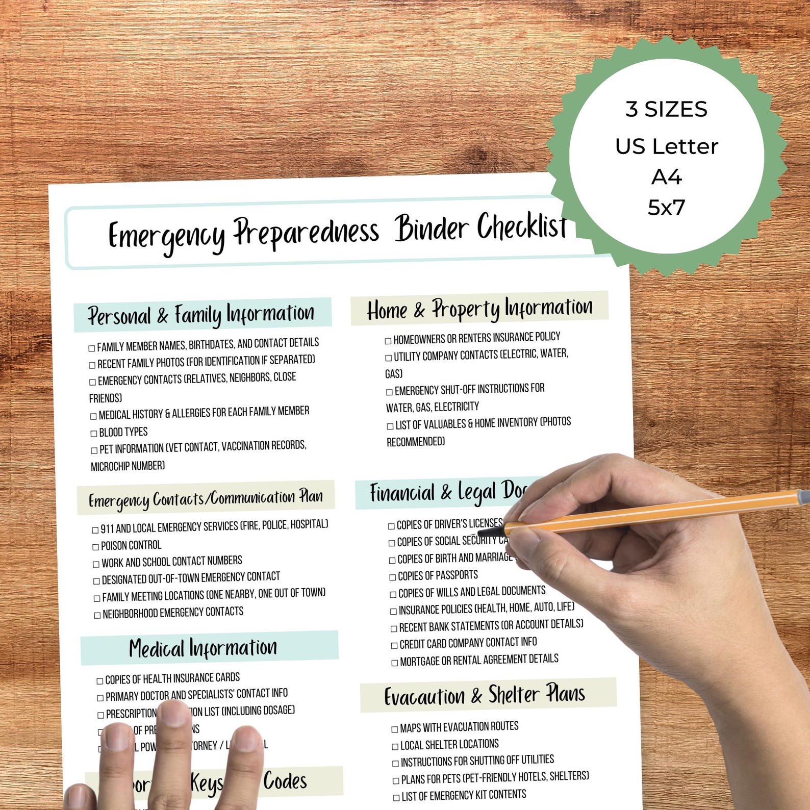 Emergency Preparedness Binder Checklist Printable, Disaster Preparedness Checklist, Emergency ...