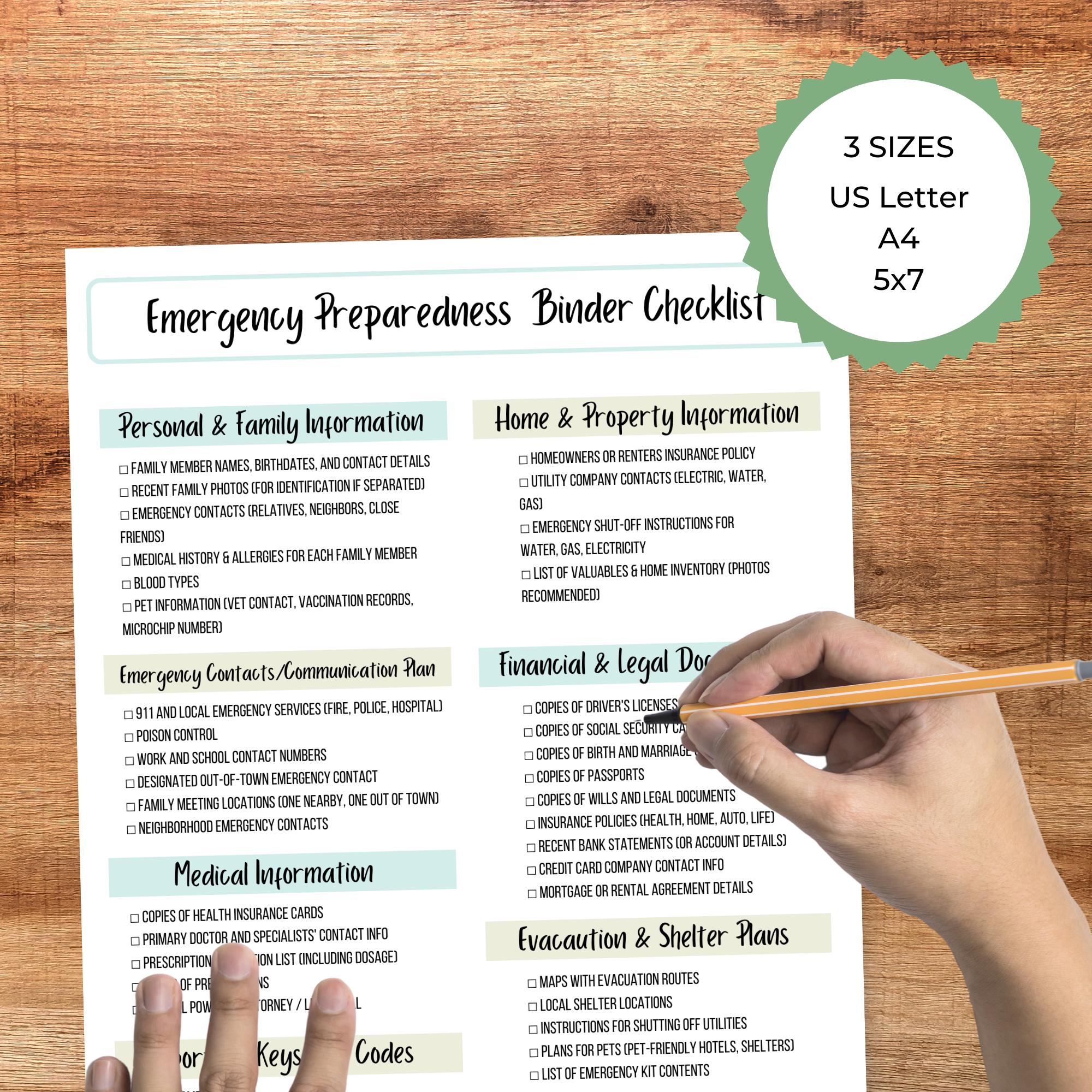 Emergency Preparedness Binder Checklist Printable, Disaster ...
