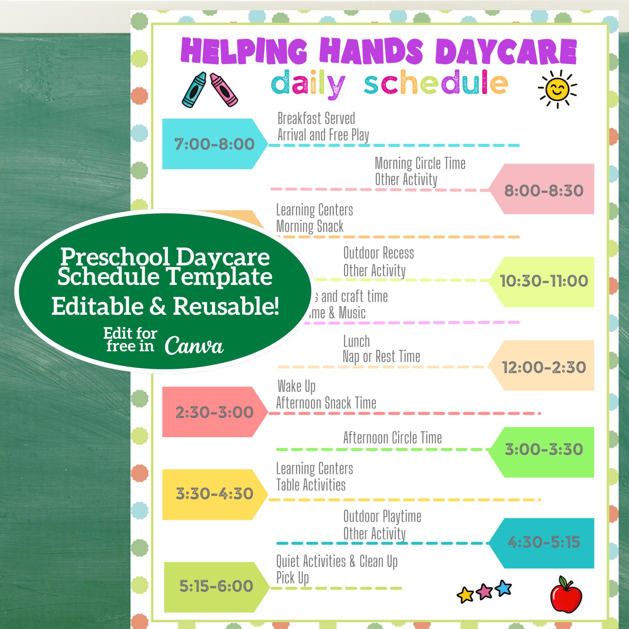 Editable Daily Preschool Schedule Template: Colorful Daycare Planner ...