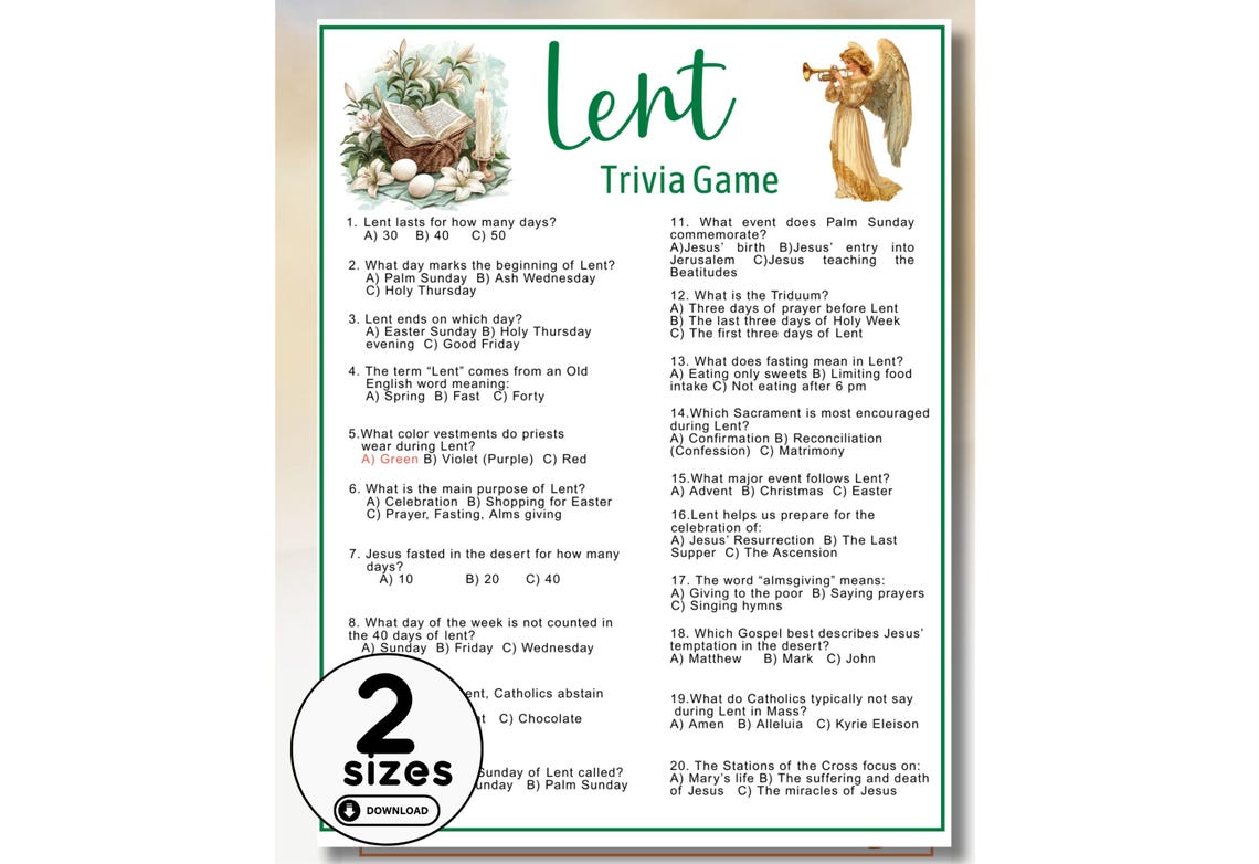 Lent Trivia Game Printable, Fun Lenten Activity for Family, Church ...