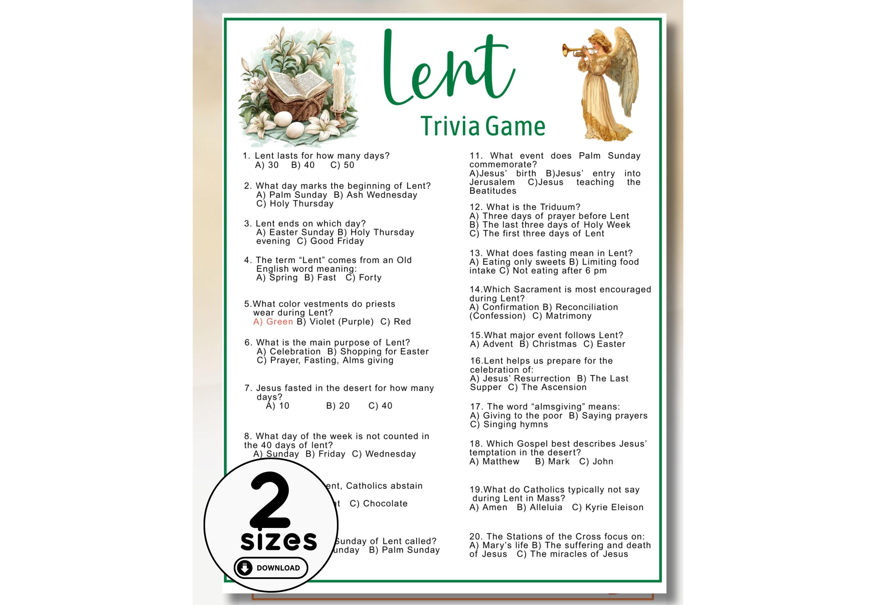 Lent Trivia Game Printable, Fun Lenten Activity for Family, Church ...
