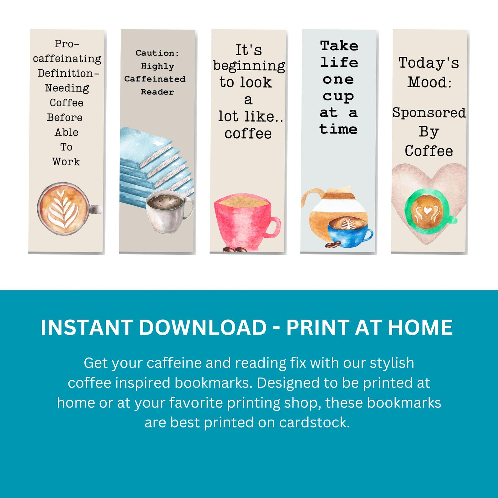 20 Coffee Bookmarks Printable, Funny Quotes Bookmark Set, Bookmarks for ...