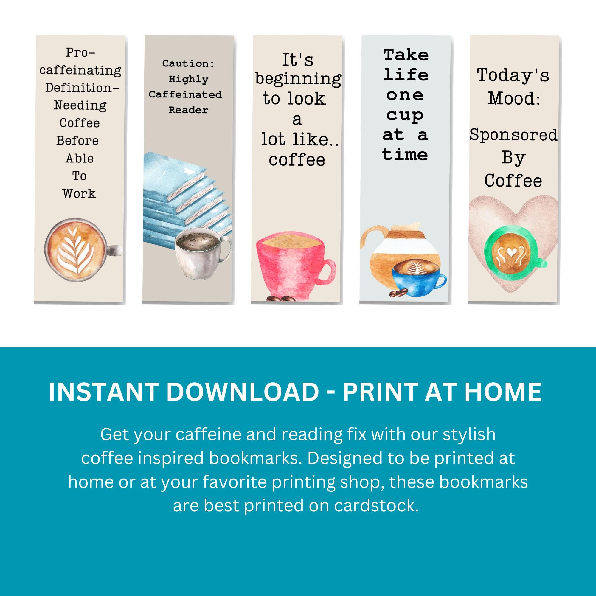 20 Coffee Bookmarks Printable, Funny Quotes Bookmark Set, Bookmarks for ...