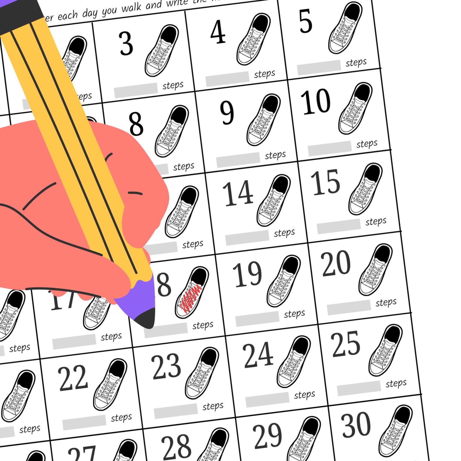 30 Day Step Tracker Monthly Challenge Printable, Walking Challenge ...