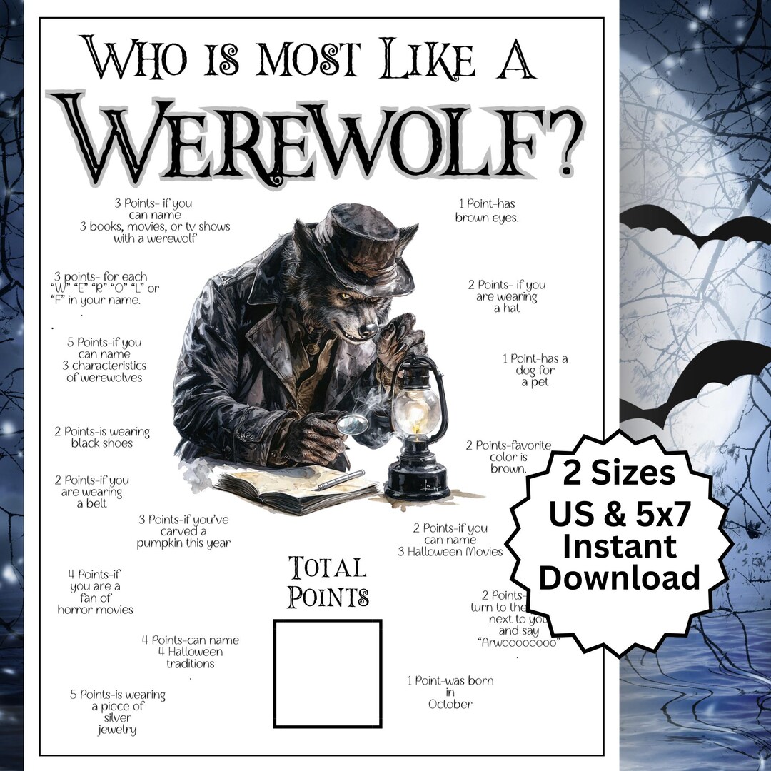 Who is Most Like a Werewolf? Halloween Game Printable, Spooky Halloween ...