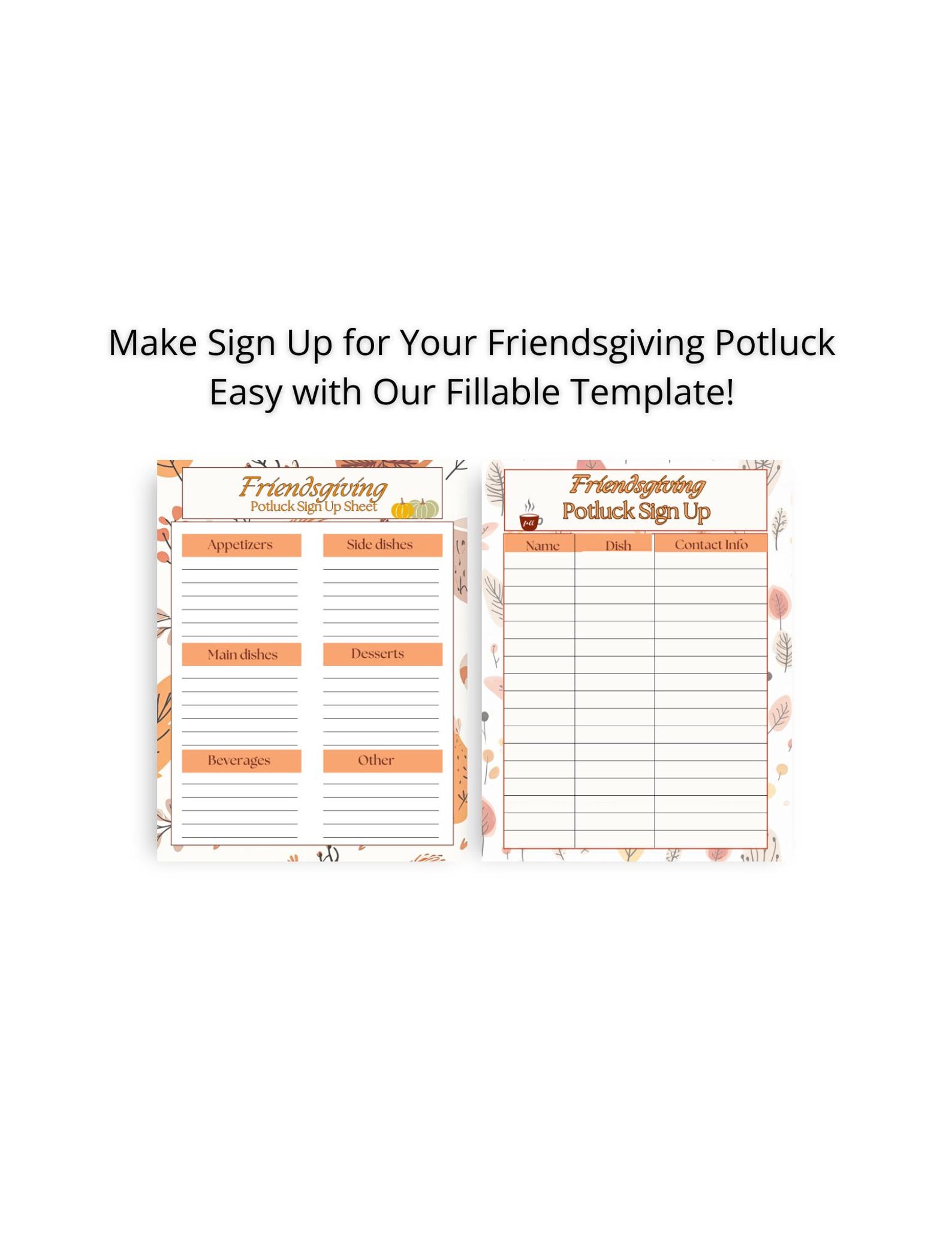 Printable Friendsgiving Potluck Sign up Sheet Editable Friendsgiving ...