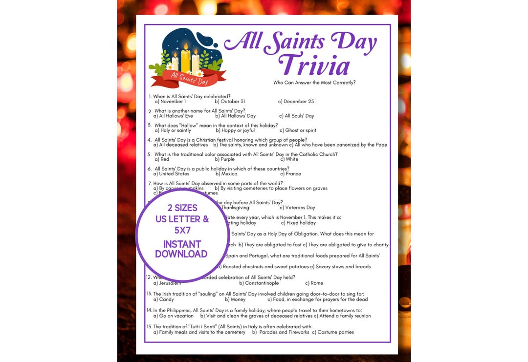 All Saints’ Day Trivia Game Printable, Religious Trivia Quiz, Catholic ...