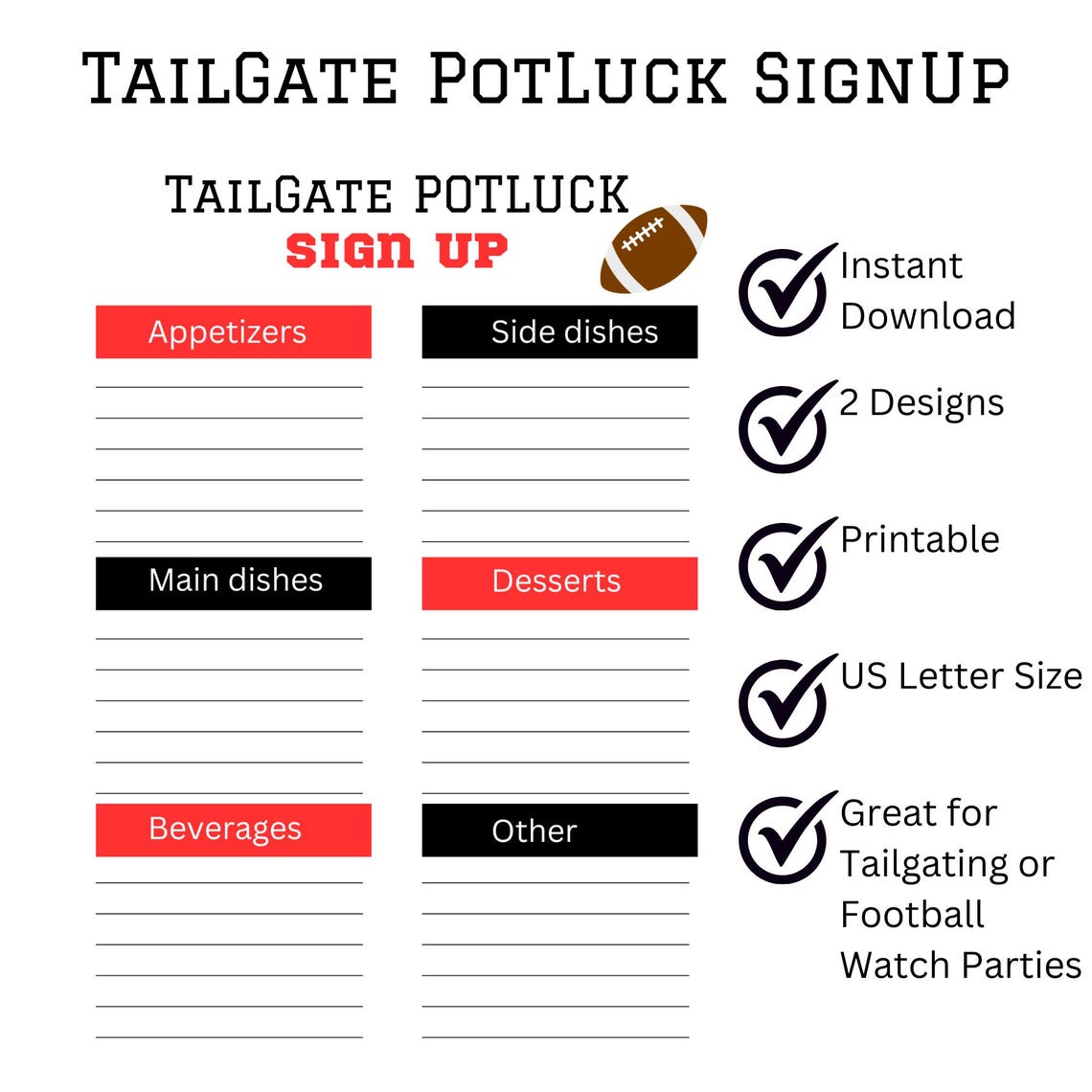 Game Day Tailgate Sign-up Sheet Football Party Printable Tailgating ...