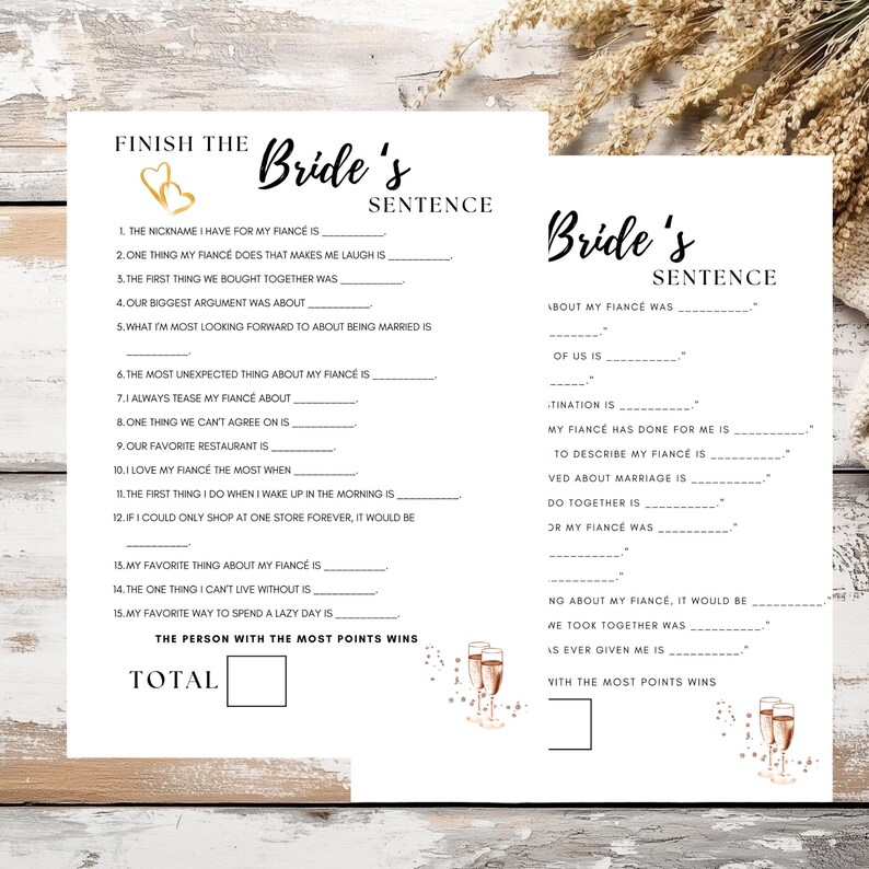 Finish the Bride's Sentence Printable, Finish the Bride's Phrase Game ...