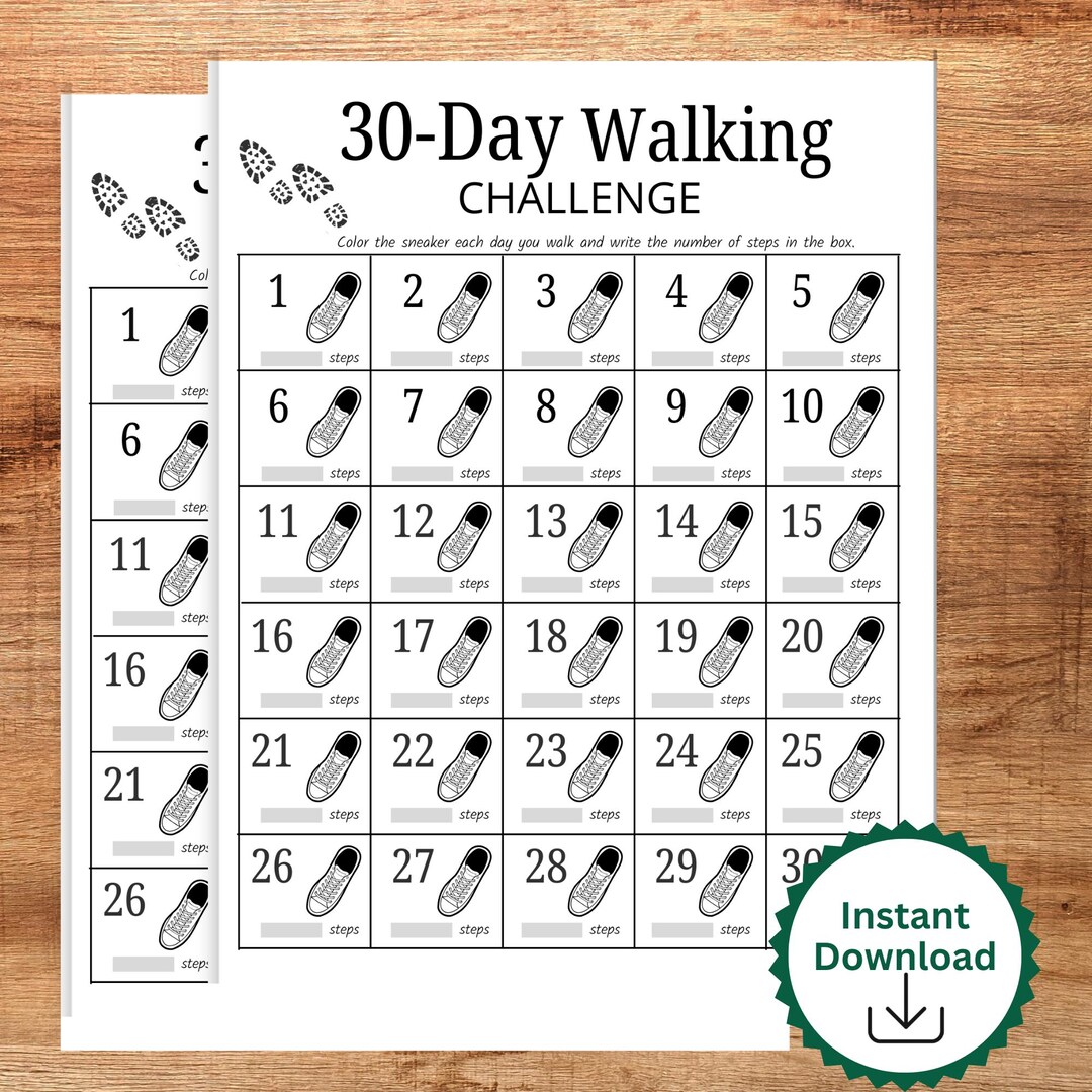30 Day Step Tracker Monthly Challenge Printable, Walking Challenge ...