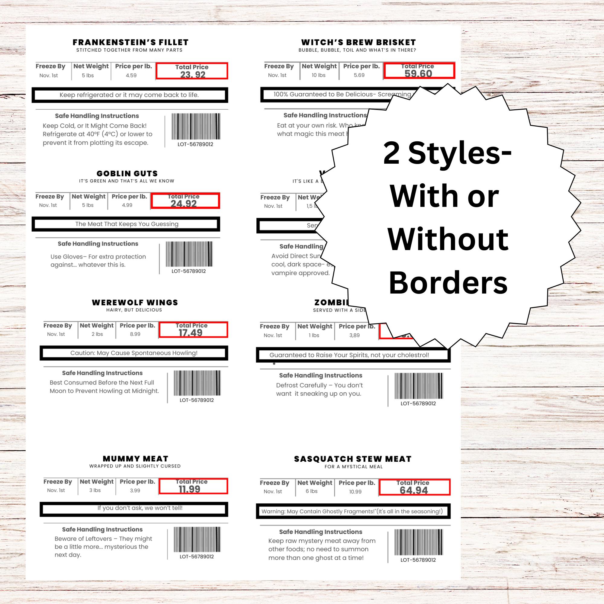 Printable Fake Meat Labels for Halloween, Halloween Meat Labels ...