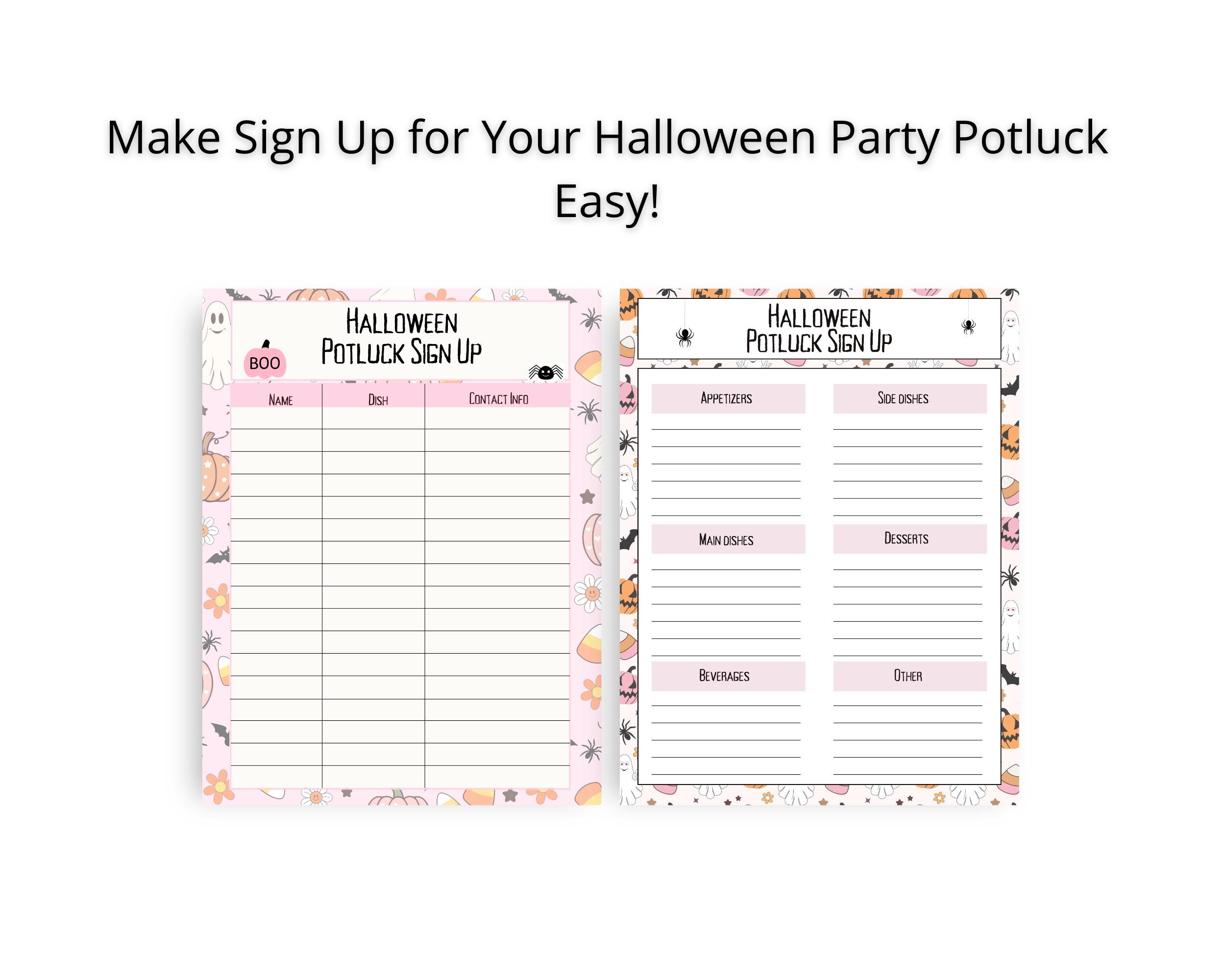 Printable Halloween Potluck Sign up Sheet October Potluck Sign up ...