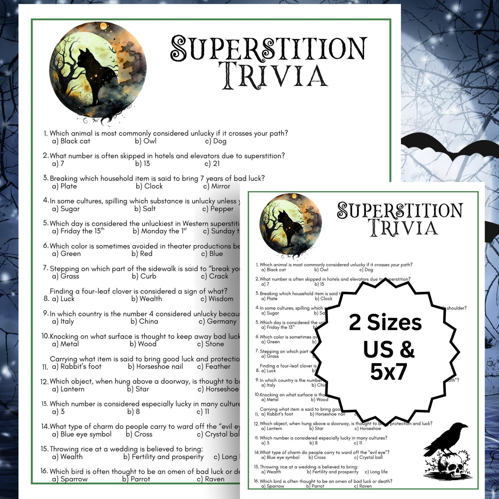 Superstitions Trivia Game Printable, Fun Halloween Party Activity ...
