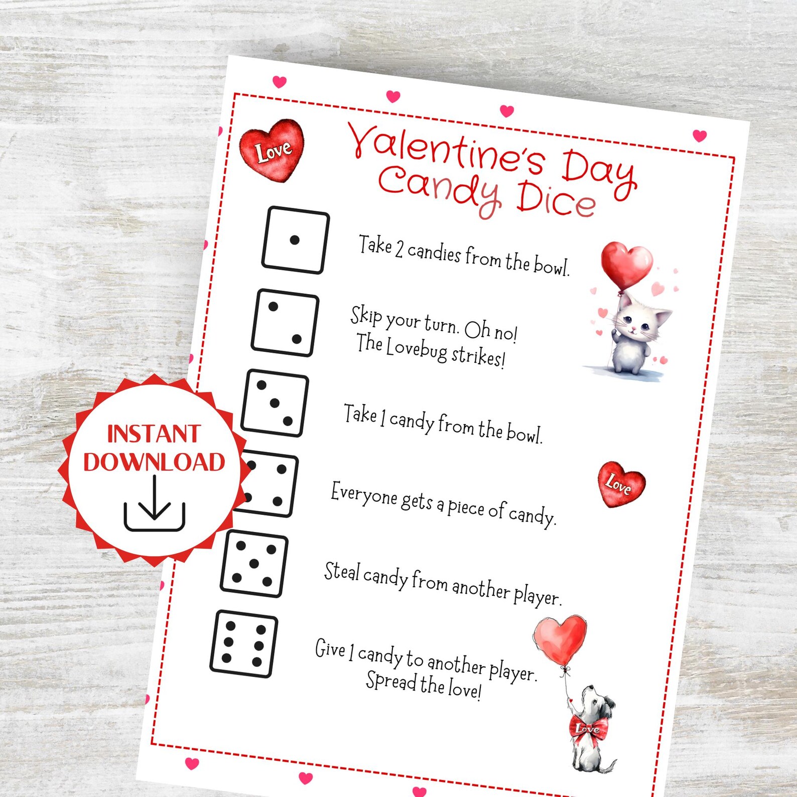 Printable Valentine's Day Candy Dice Game, Classroom Games, Valentines ...