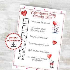 Printable Valentine's Day Candy Dice Game, Classroom Games, Valentines ...