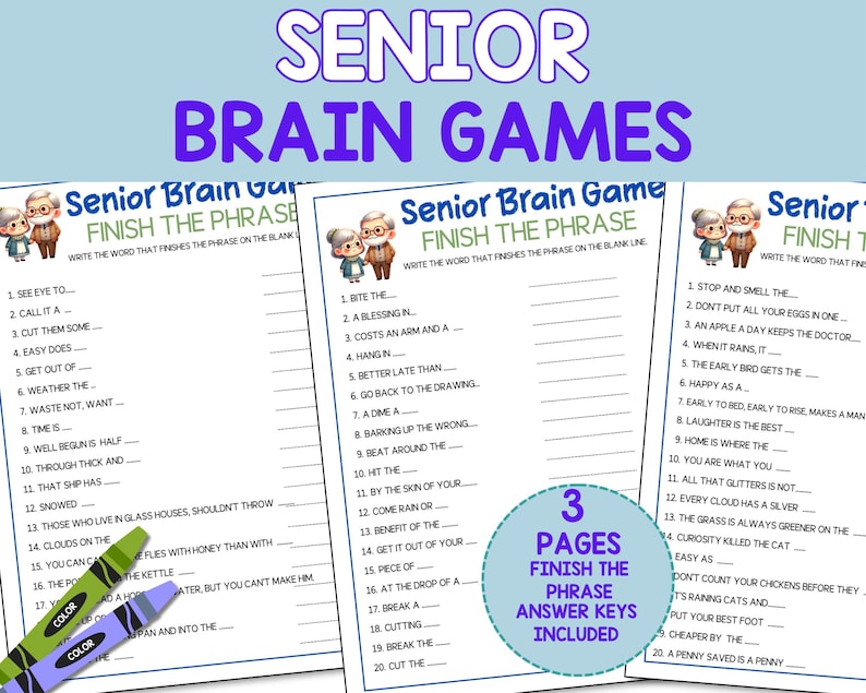 Senior Brain Games Printable, Senior Mind Games, Senior Brain Teasers ...