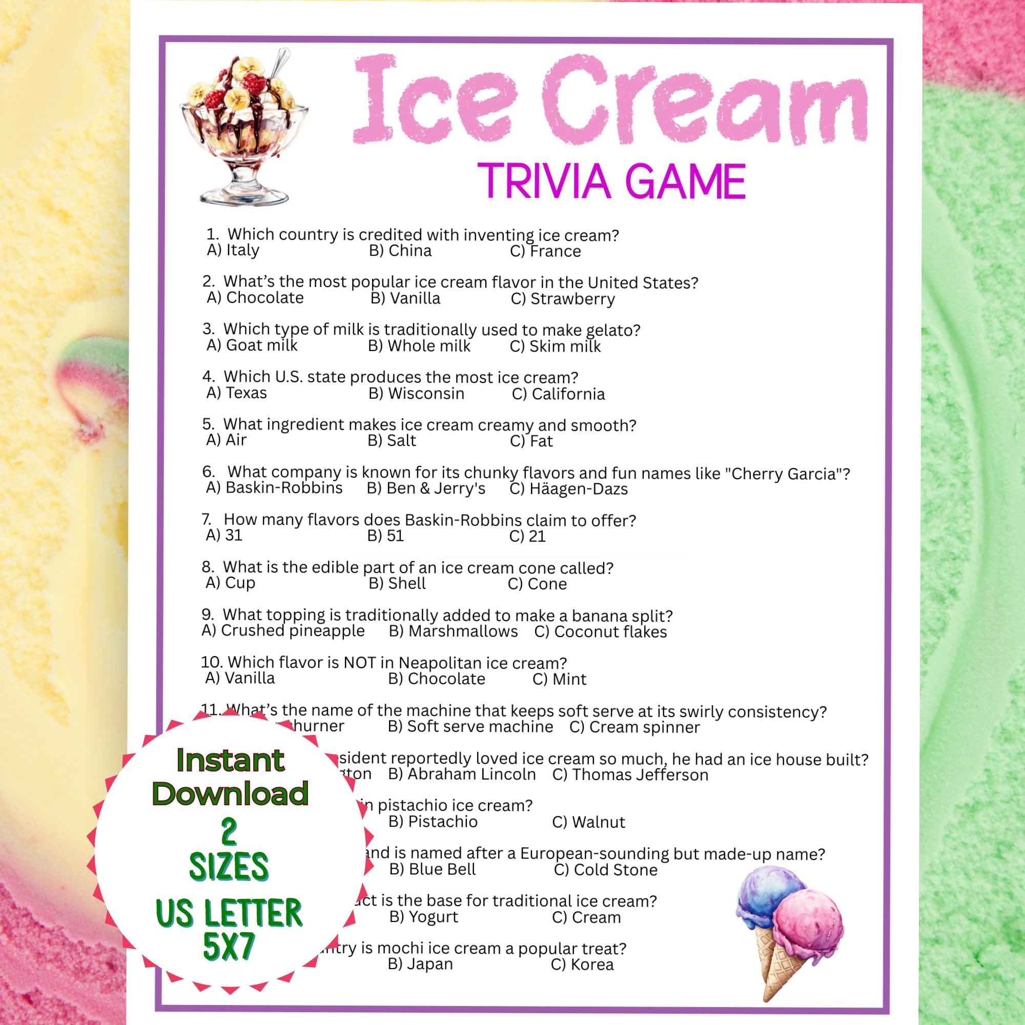 Ice Cream Trivia Game, National Ice Cream Day Party Game, National Ice ...
