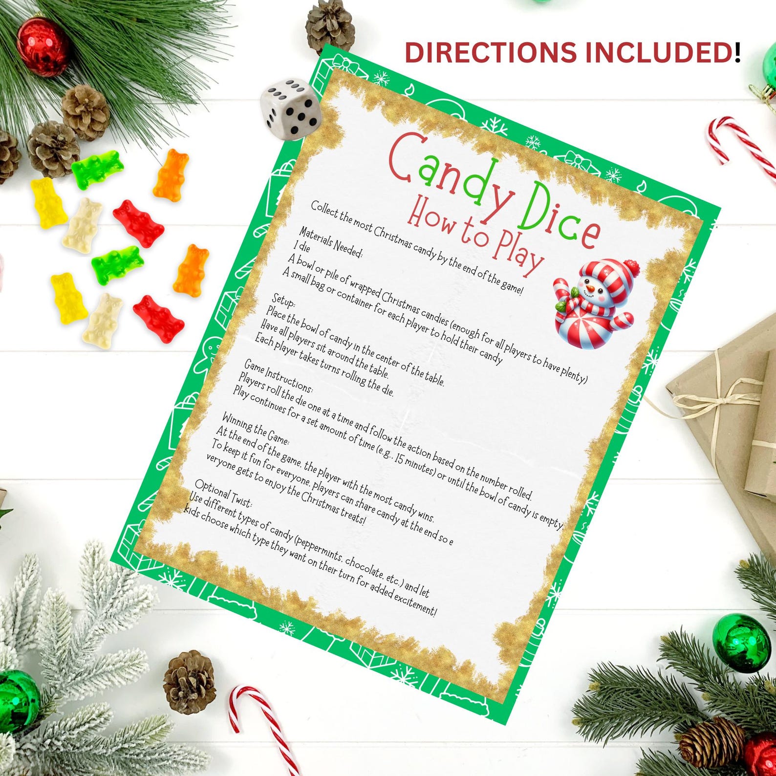 Christmas Candy Dice Game Printable, Christmas Party Game, Christmas ...