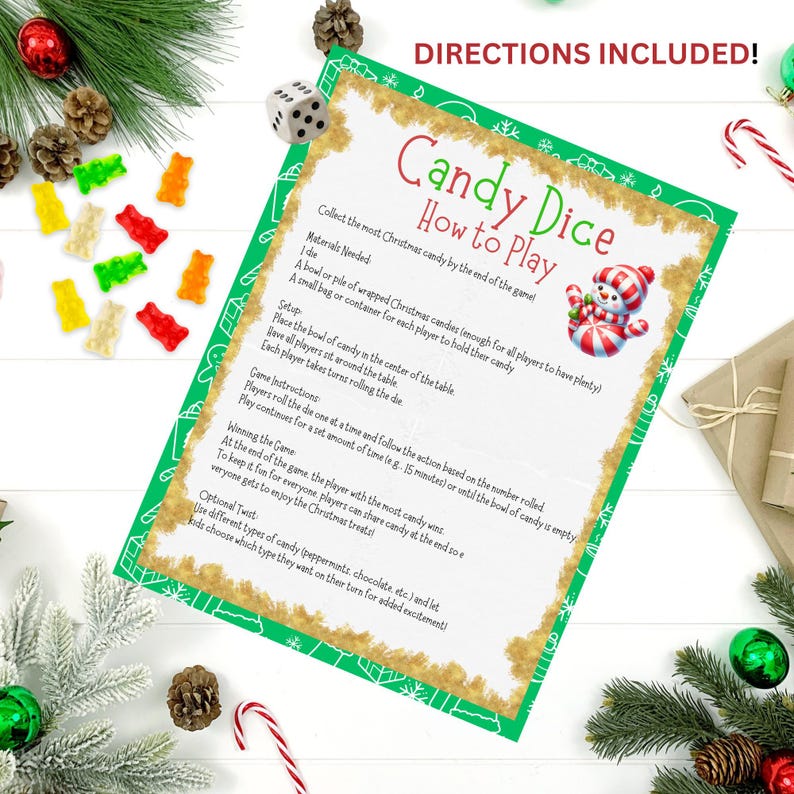 Christmas Candy Dice Game Printable, Christmas Party Game, Christmas ...