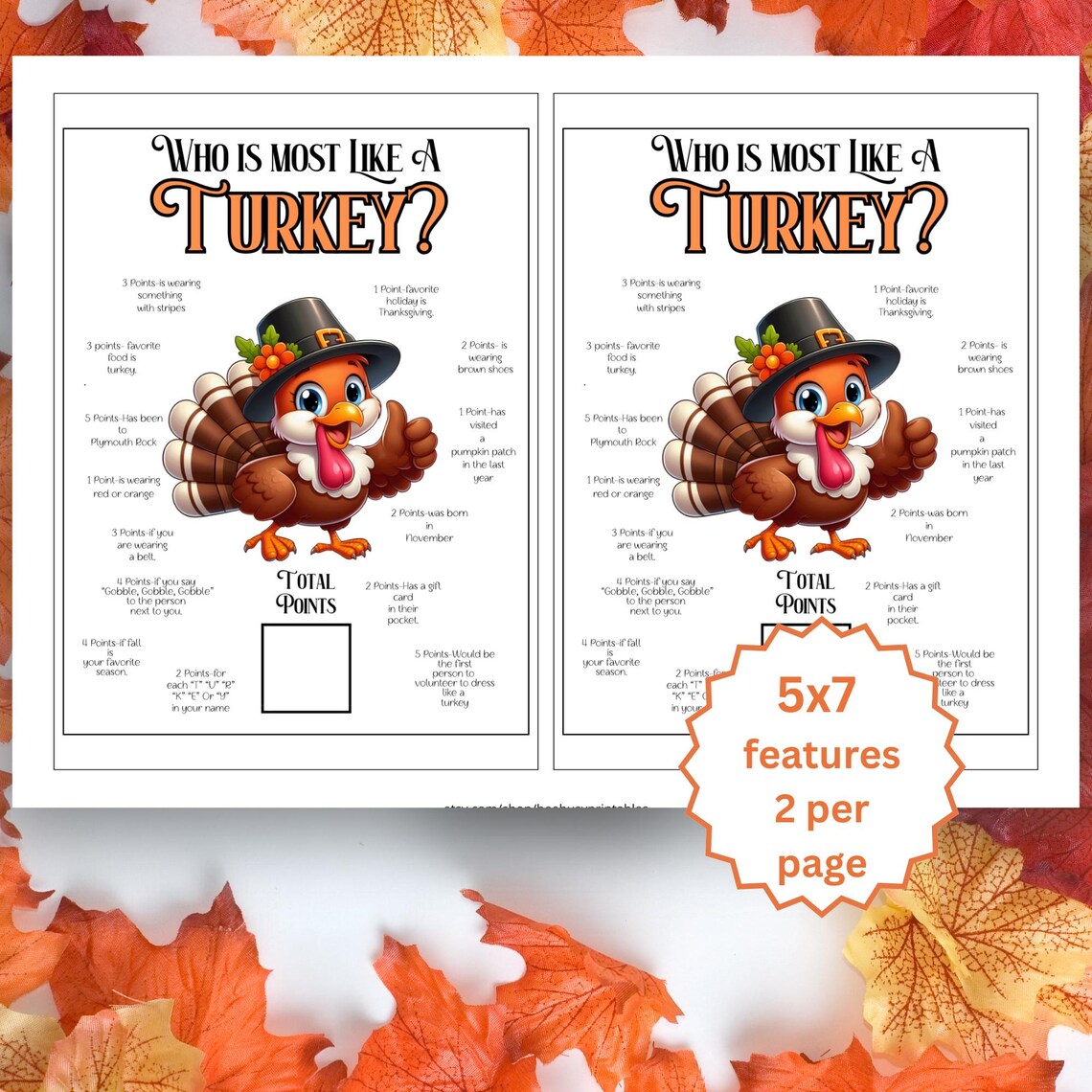 Who is Most Like A Turkey Game Printable, Thanksgiving Dinner Party ...