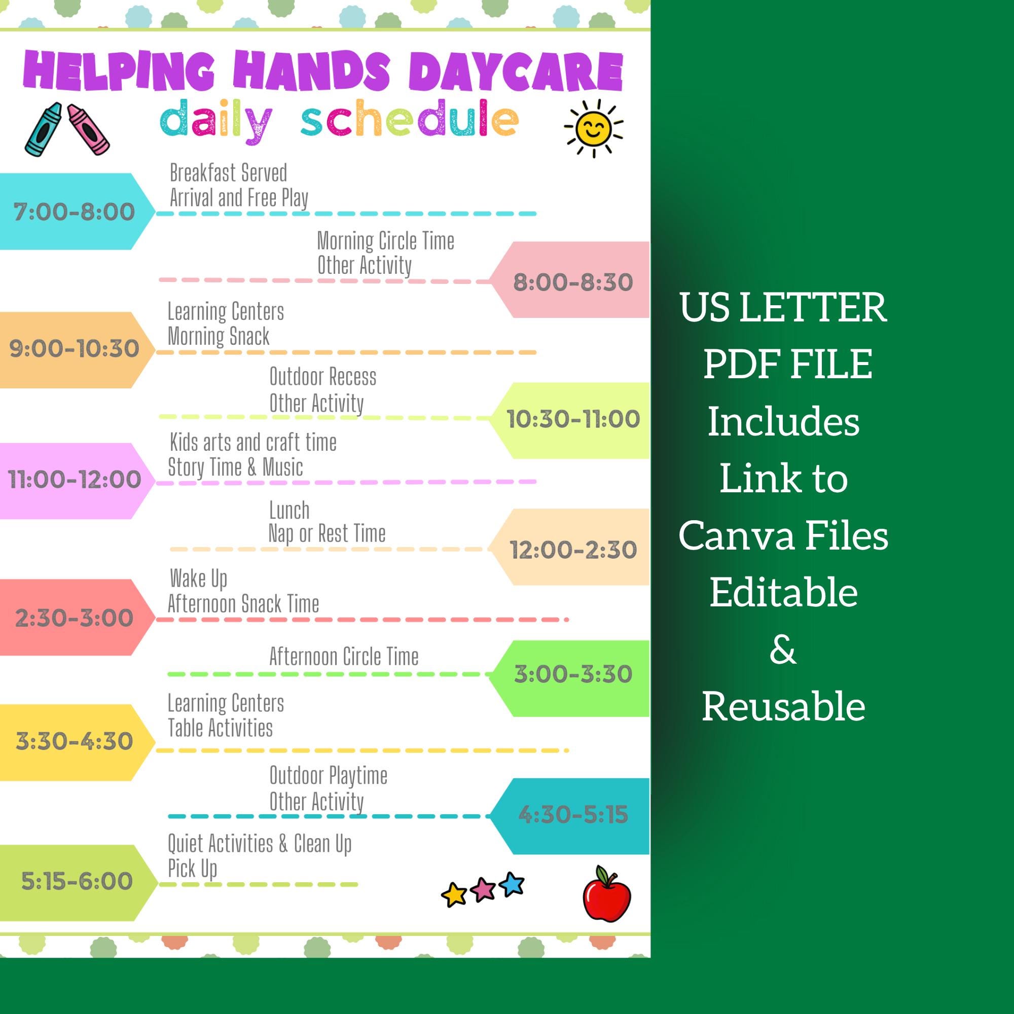 Editable Daily Preschool Schedule Template: Colorful Daycare Planner ...