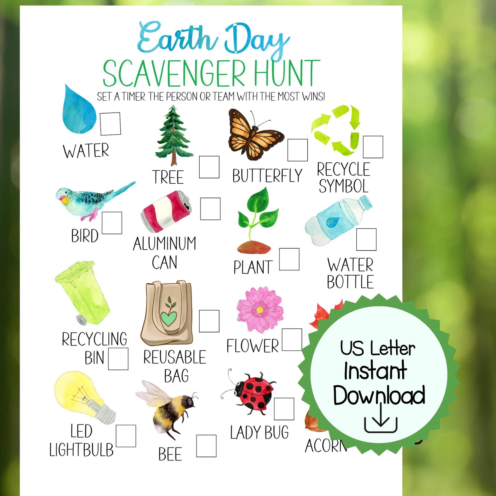 Nature Scavenger Hunt, Earth Day Outdoor Scavenger Hunt Printable ...