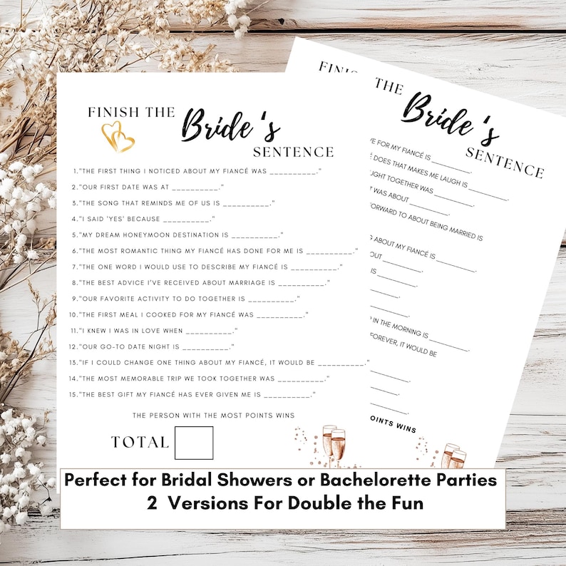 Finish the Bride's Sentence Printable, Finish the Bride's Phrase Game ...