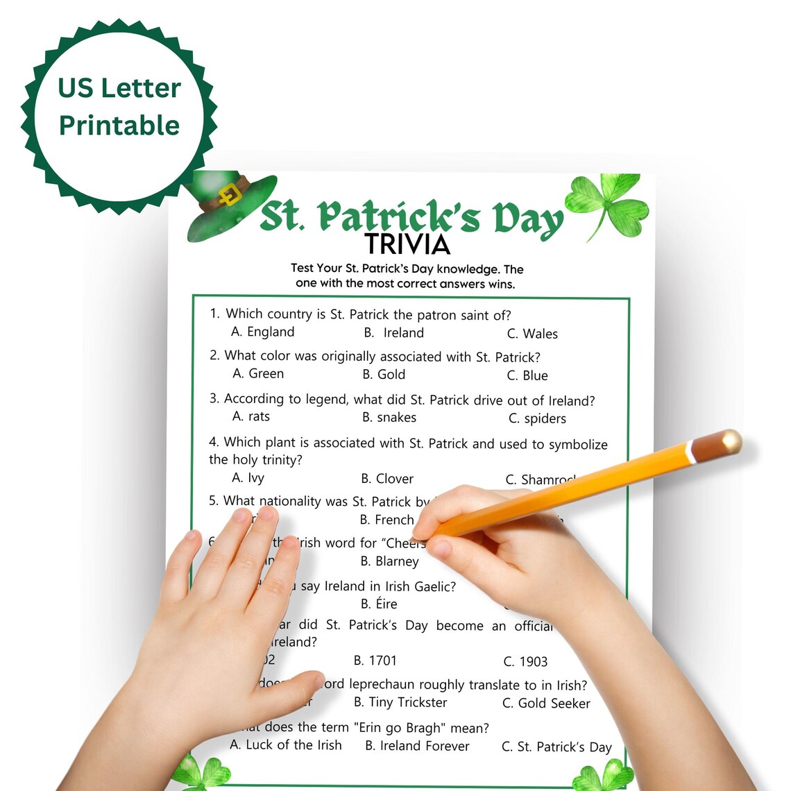 St. Patrick's Day Trivia Game Printable, St. Patricks Family Trivia ...