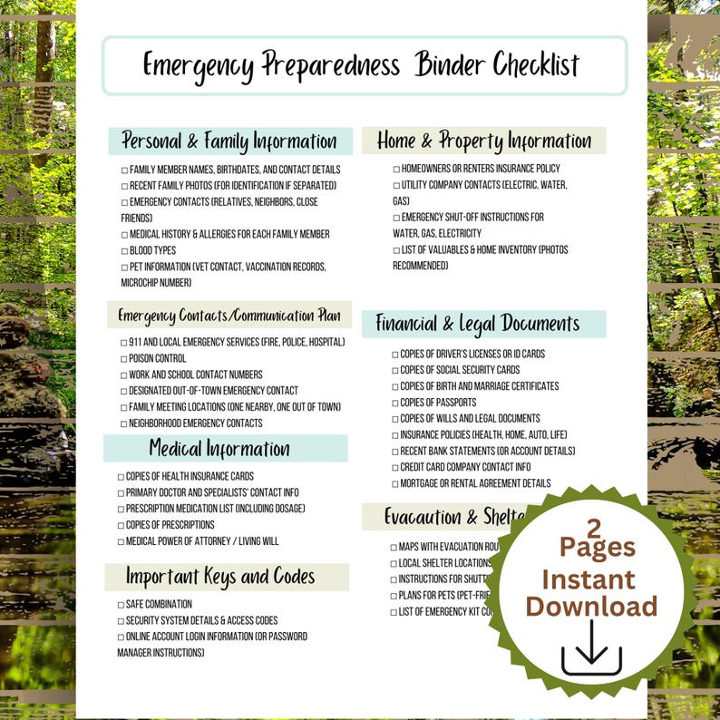 Emergency Preparedness Binder Checklist Printable, Disaster ...