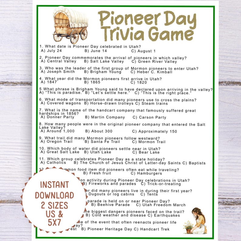 Pioneer Day Trivia Game Printable, Pioneer Day 2025, Pioneer Day Party ...