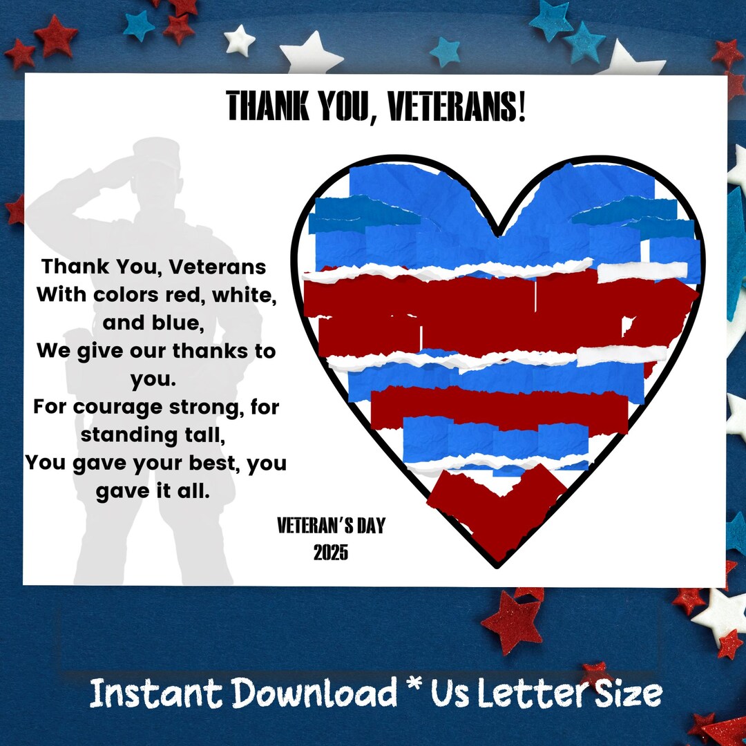 Torn Paper Veteran's Day Craft Printable, Veteran's Day Activity for ...