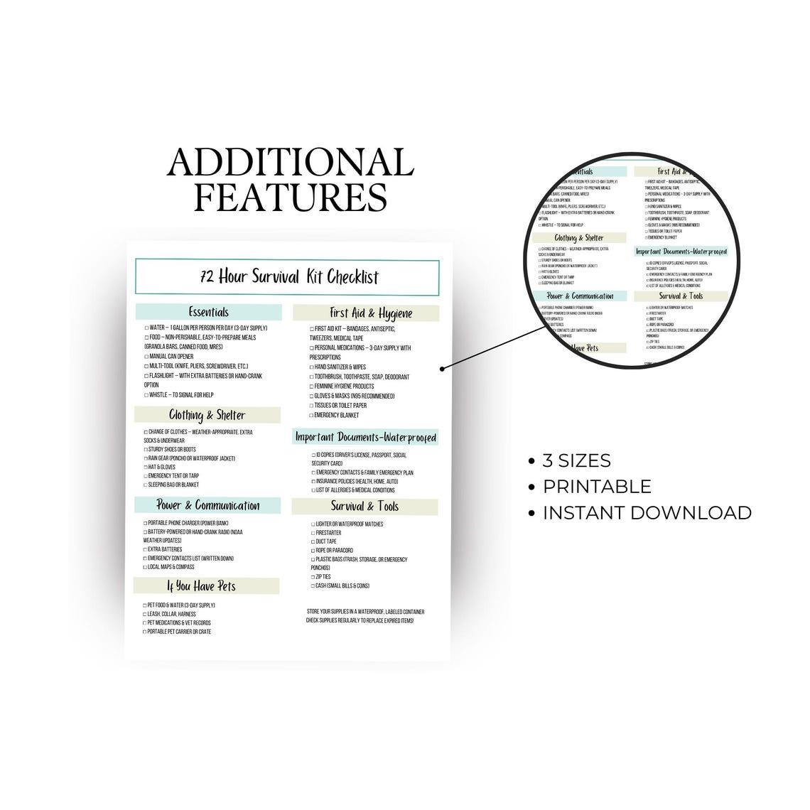 72 Hour Survival Kit Checklist Printable, Emergency Preparedness ...