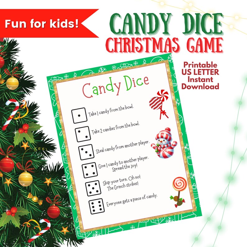 Christmas Candy Dice Game Printable, Christmas Party Game, Christmas ...