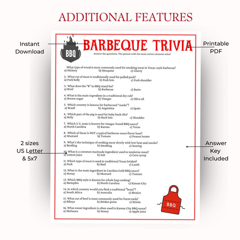 Barbeque Trivia Questions Game Printable, Pub Night Trivia Game, Summer ...