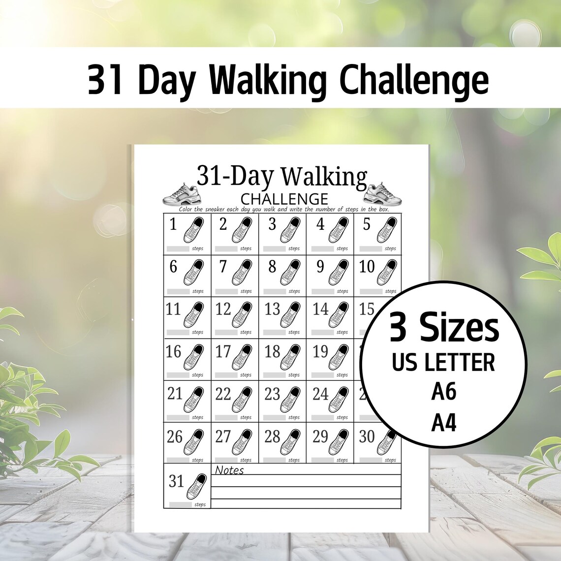 31 Day Step Tracker Monthly Challenge Printable, Walking Challenge ...