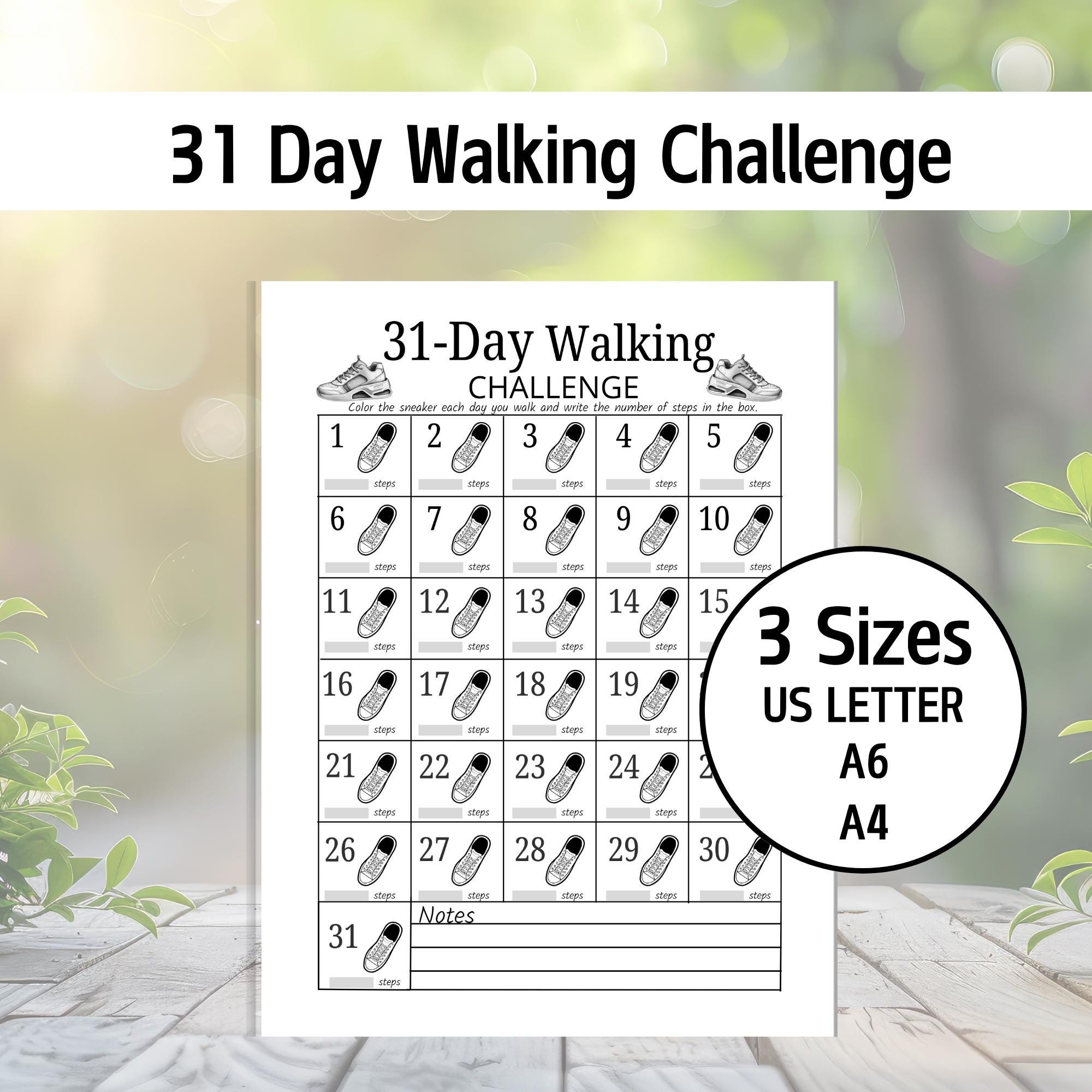 31 Day Step Tracker Monthly Challenge Printable, Walking Challenge ...