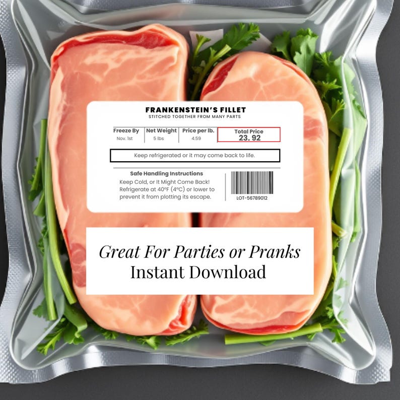 Printable Fake Meat Labels for Halloween, Halloween Meat Labels ...