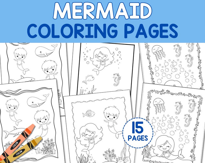 Mermaid Coloring Pages Bundle: Summer Fun for Kids (PDF) - Etsy
