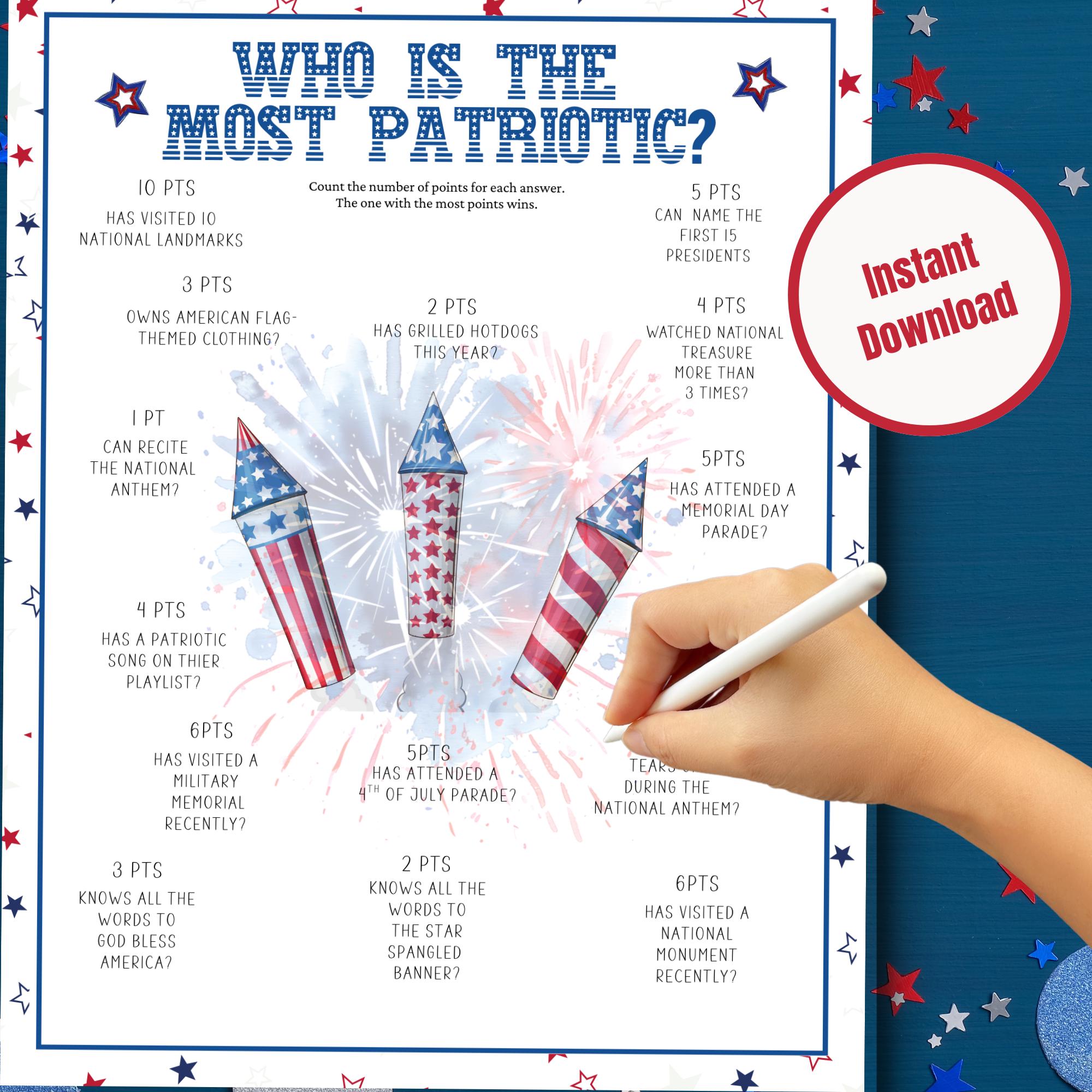 Who is the Most Patriotic Game Printable, Memorial Day Games for the ...