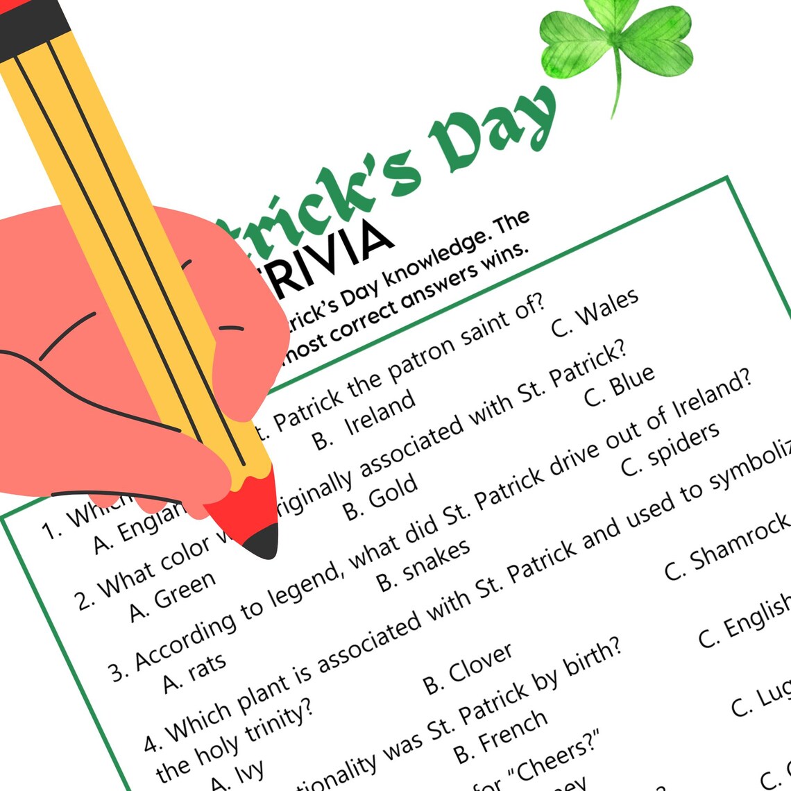 St. Patrick's Day Trivia Game Printable, St. Patricks Family Trivia ...