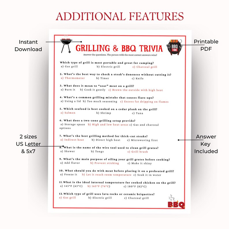 Grilling and Barbeque Trivia Game Printable, Backyard Barbeque Games ...
