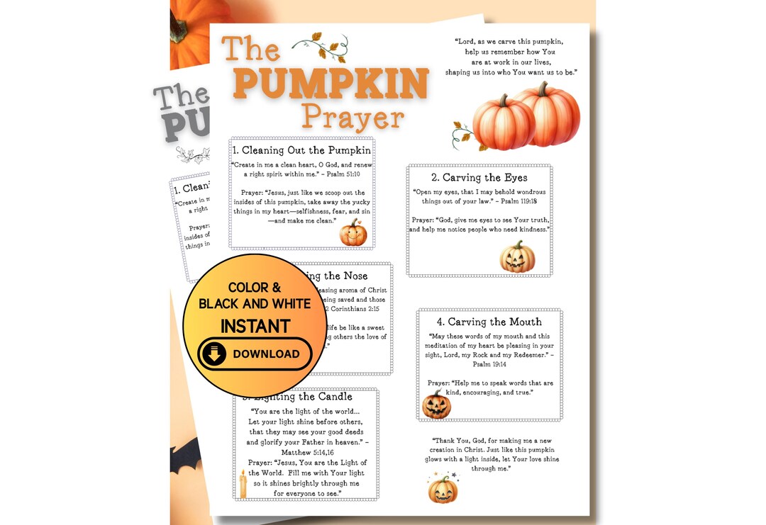 Pumpkin Prayer Printable for Kids, Pumpkin Carving Christian Activity ...