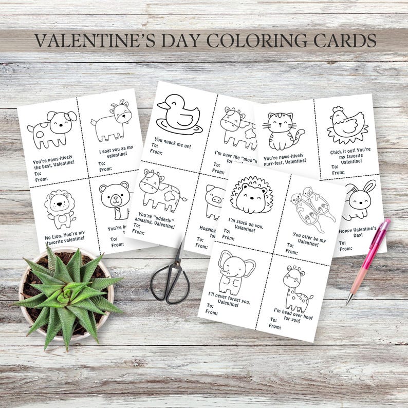 Valentine Coloring Cards, Printable Valentine's Day Cards, Kids ...